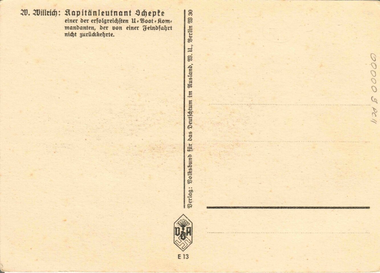 Открытка KAPITANLEUTNANT SCHEPKE Вольфганга Вилльриха - Военный ...
