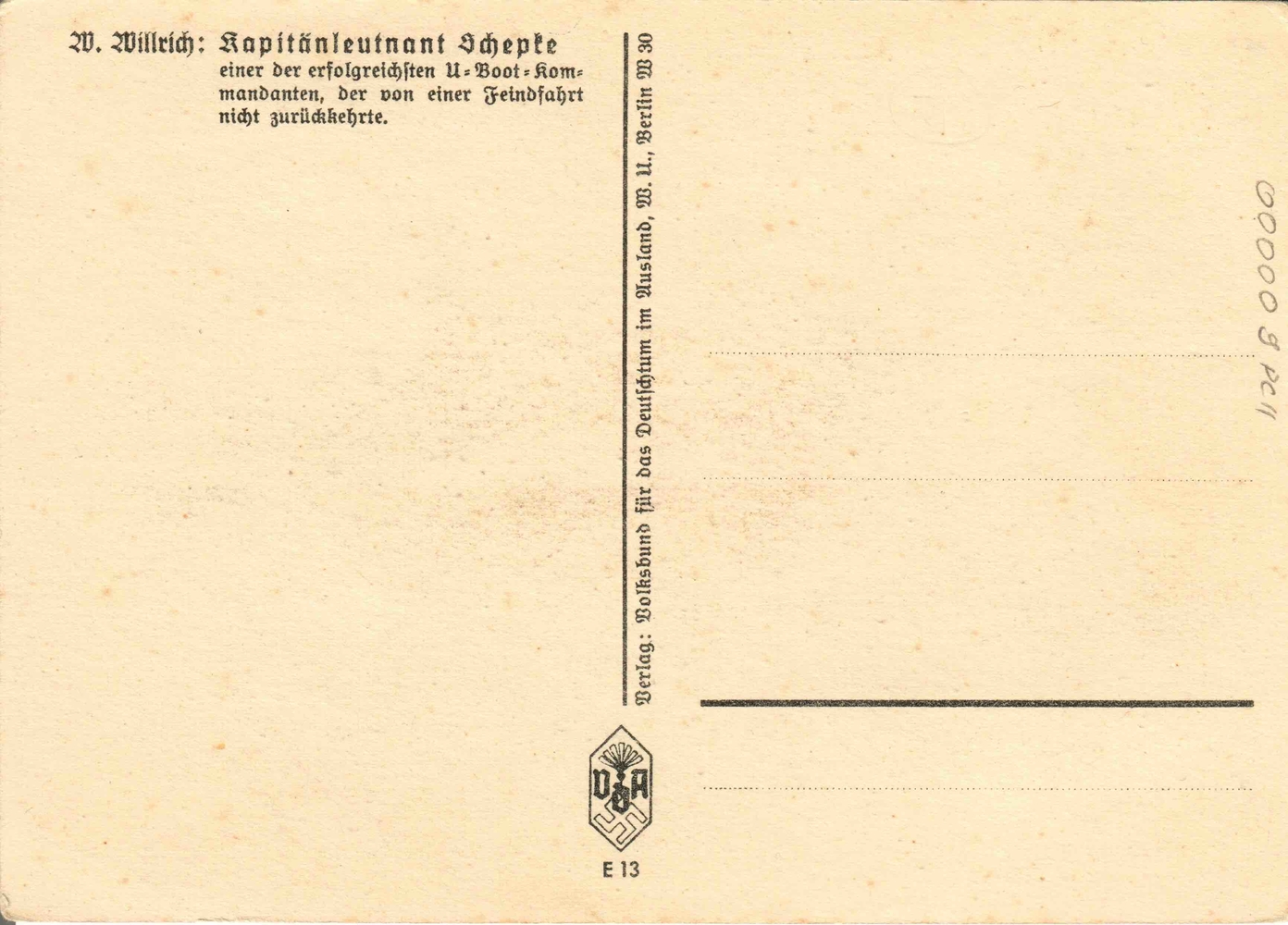 Открытка KAPITANLEUTNANT SCHEPKE Вольфганга Вилльриха - Военный ...